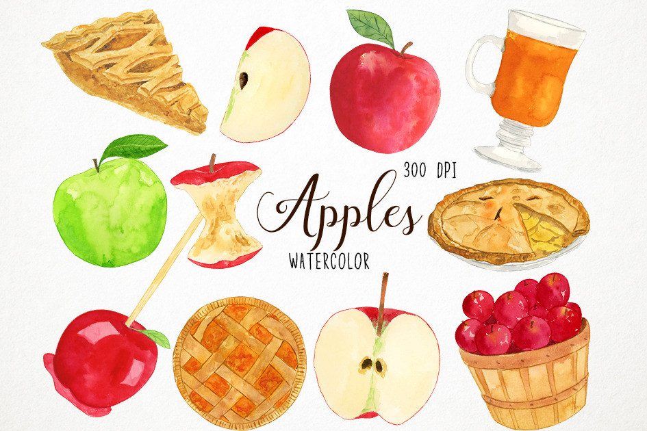 Watercolor Apples Clipart, an Illustration by Paulaparaula