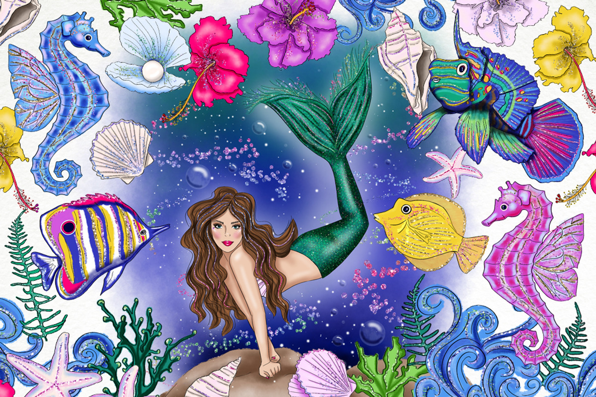 Mermaid Sea Life Fashion Clip Art, an Illustration by TWG Designs ...