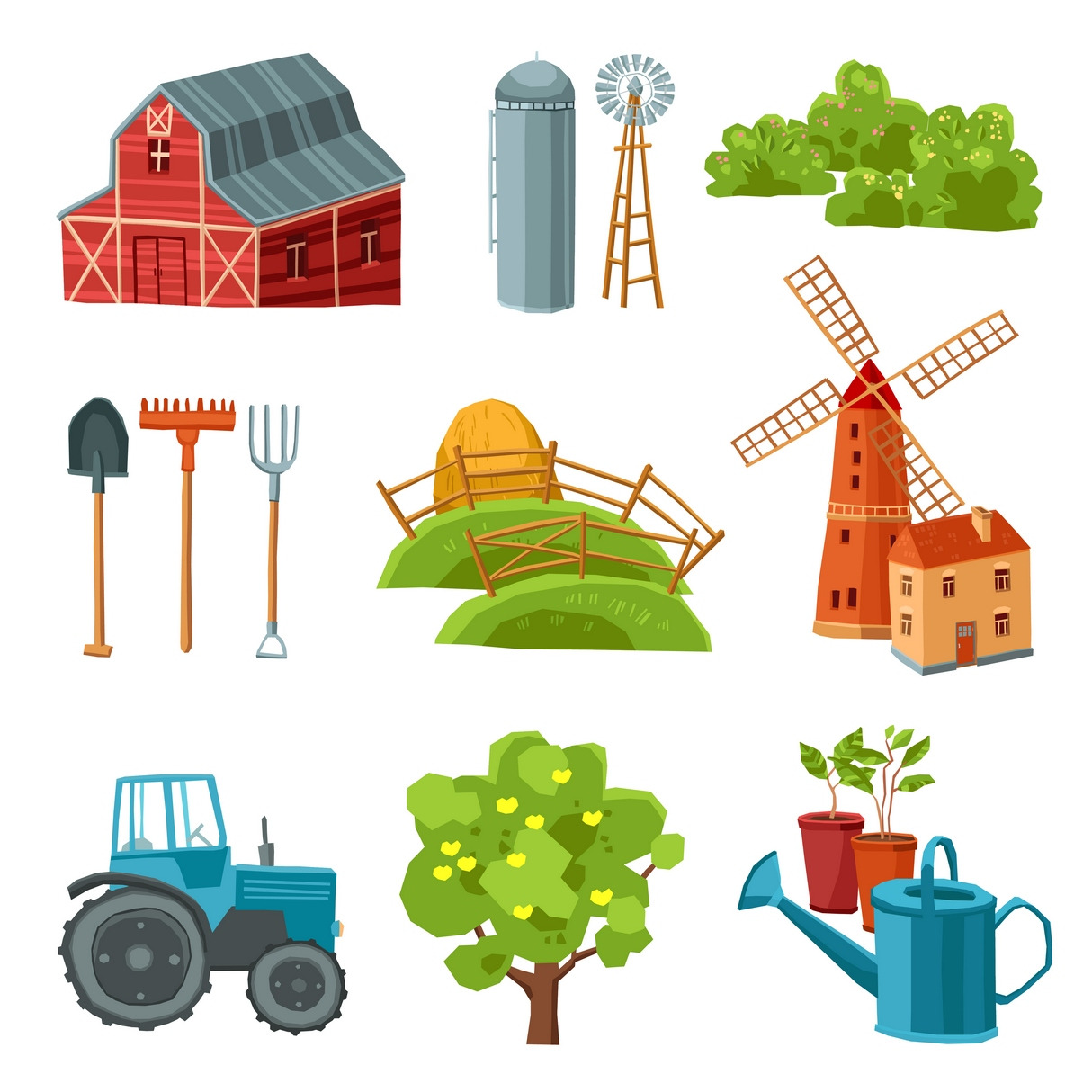 Farm decorative multicolored set, an Icon by Macrovector