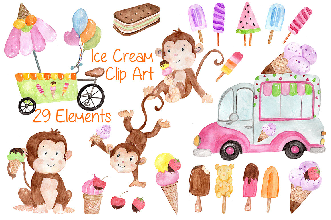 Watercolor Ice Cream clipart, a Food Illustration by vivastarkids