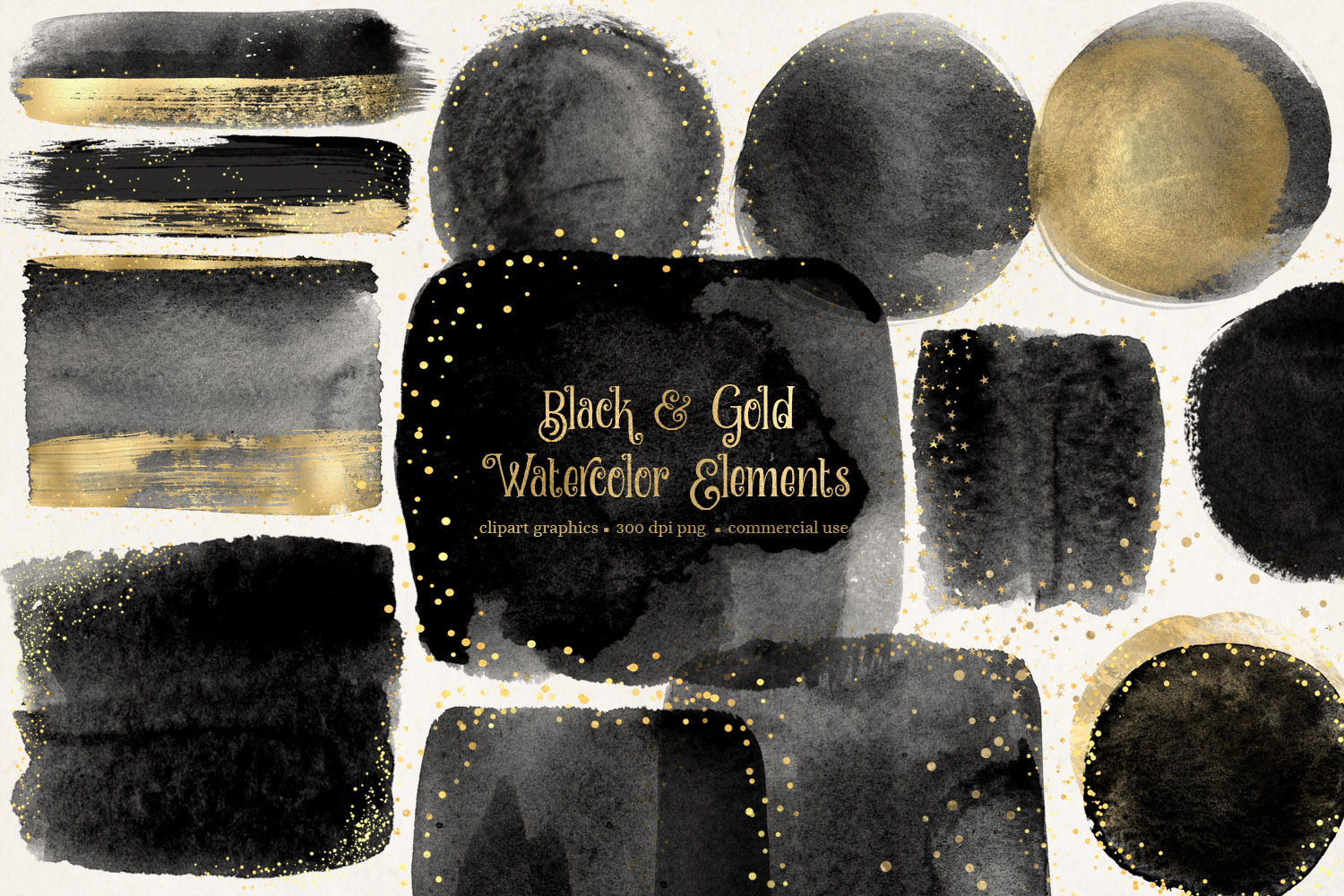 Black & Gold Watercolor Elements, an Object Graphic by Digital Curio ...