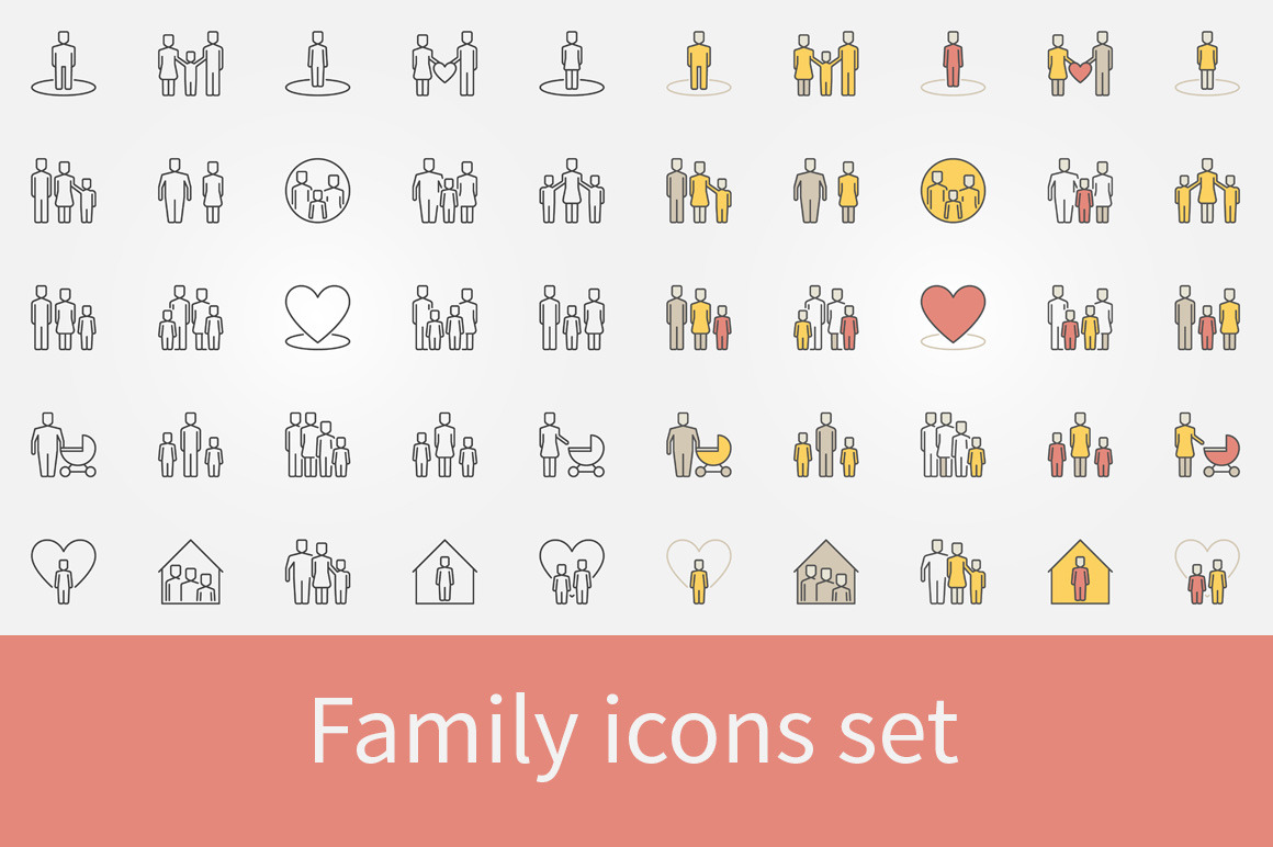 Family icons set, an Outline Icon by Venomous Vector