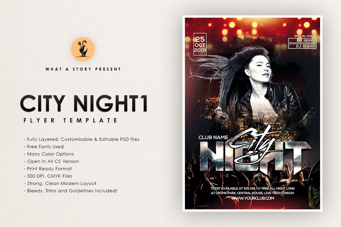 CITY NIGHT 1, a Flyer Template by What a Story | Creative Market