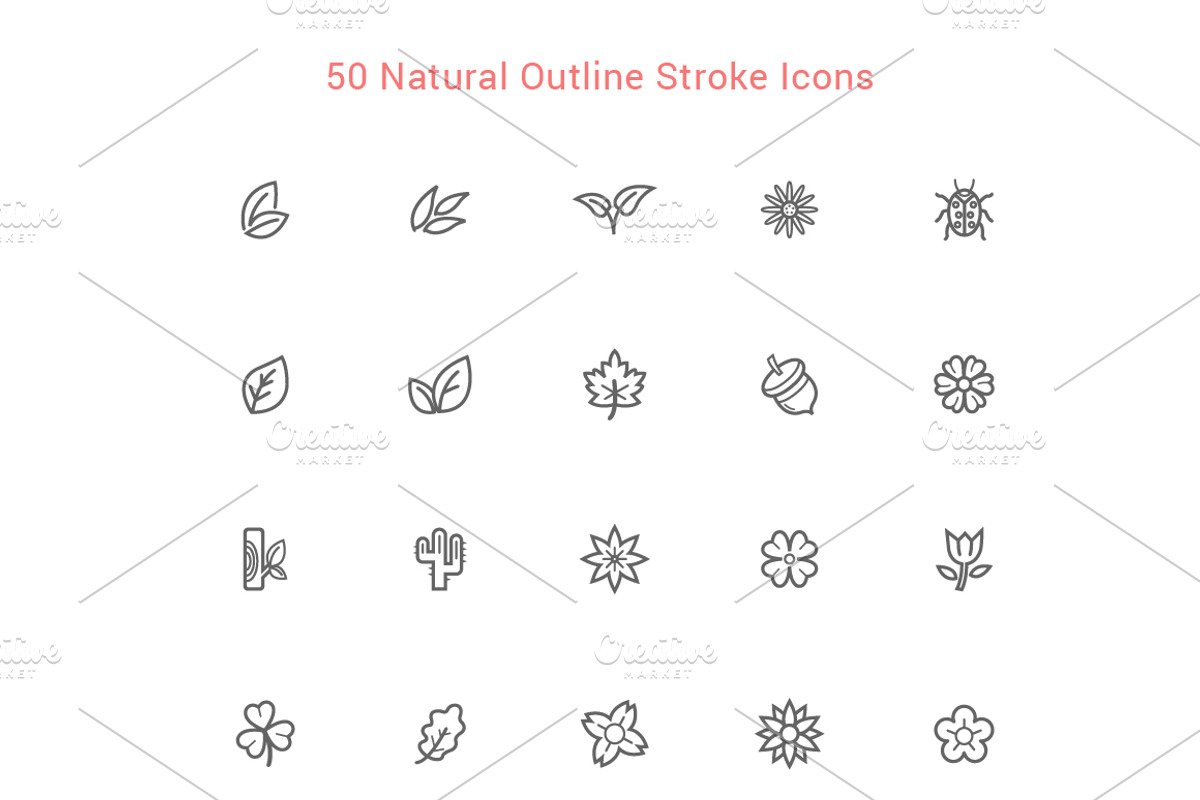 50 Natural&Life Outline Stroke Icons, an Icon by WORAKAMON Design Studio