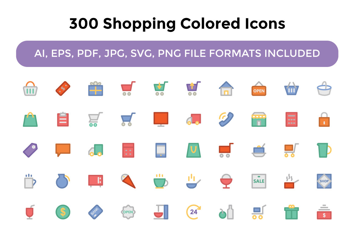300 Shopping Colored Icons, an Icon by Vectors Market
