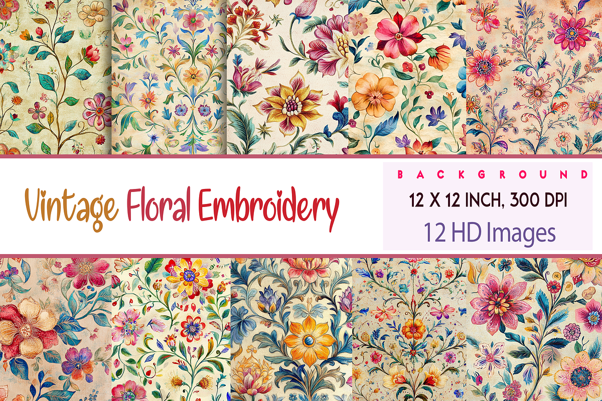 Vintage floral embroidery pattern
