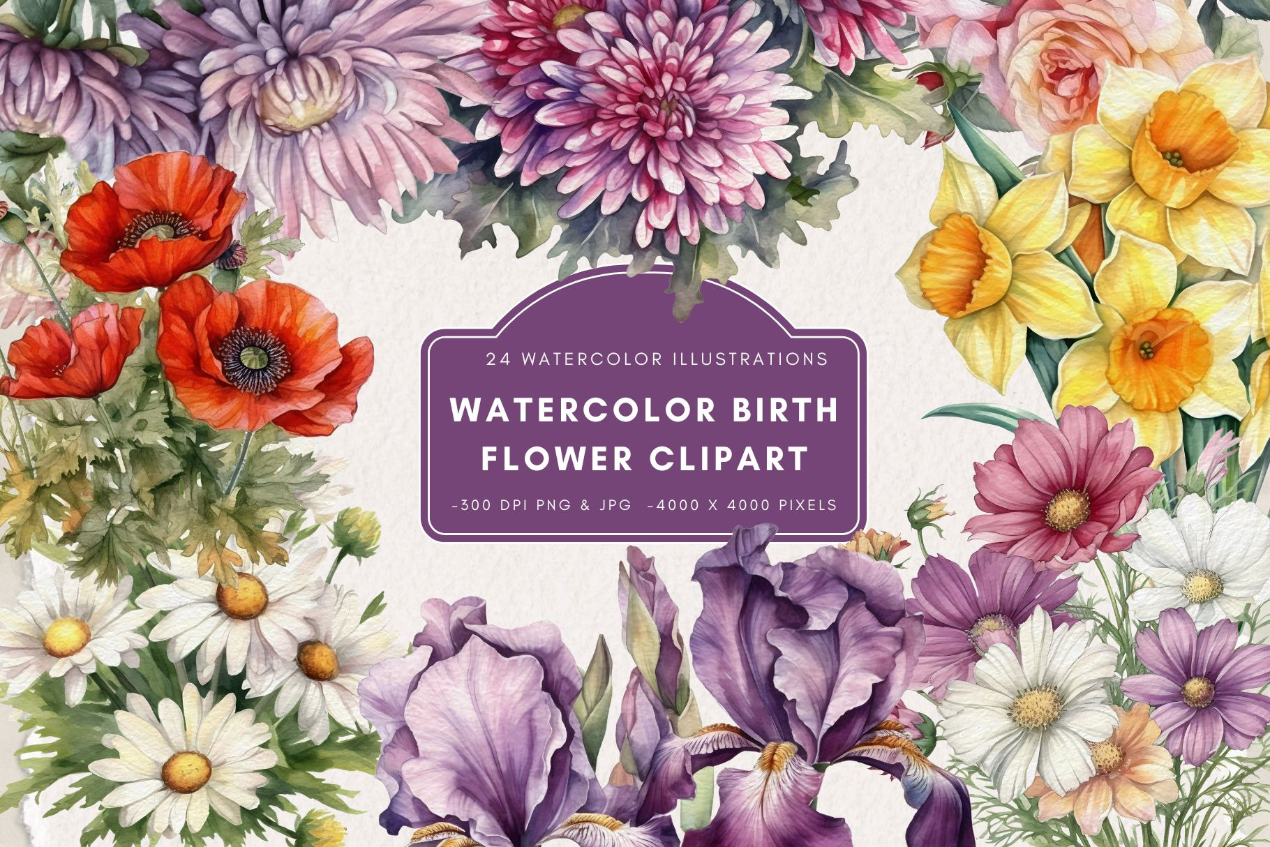 Watercolor Birth Flower Clipart, an Illustration by NadiaTheronArt