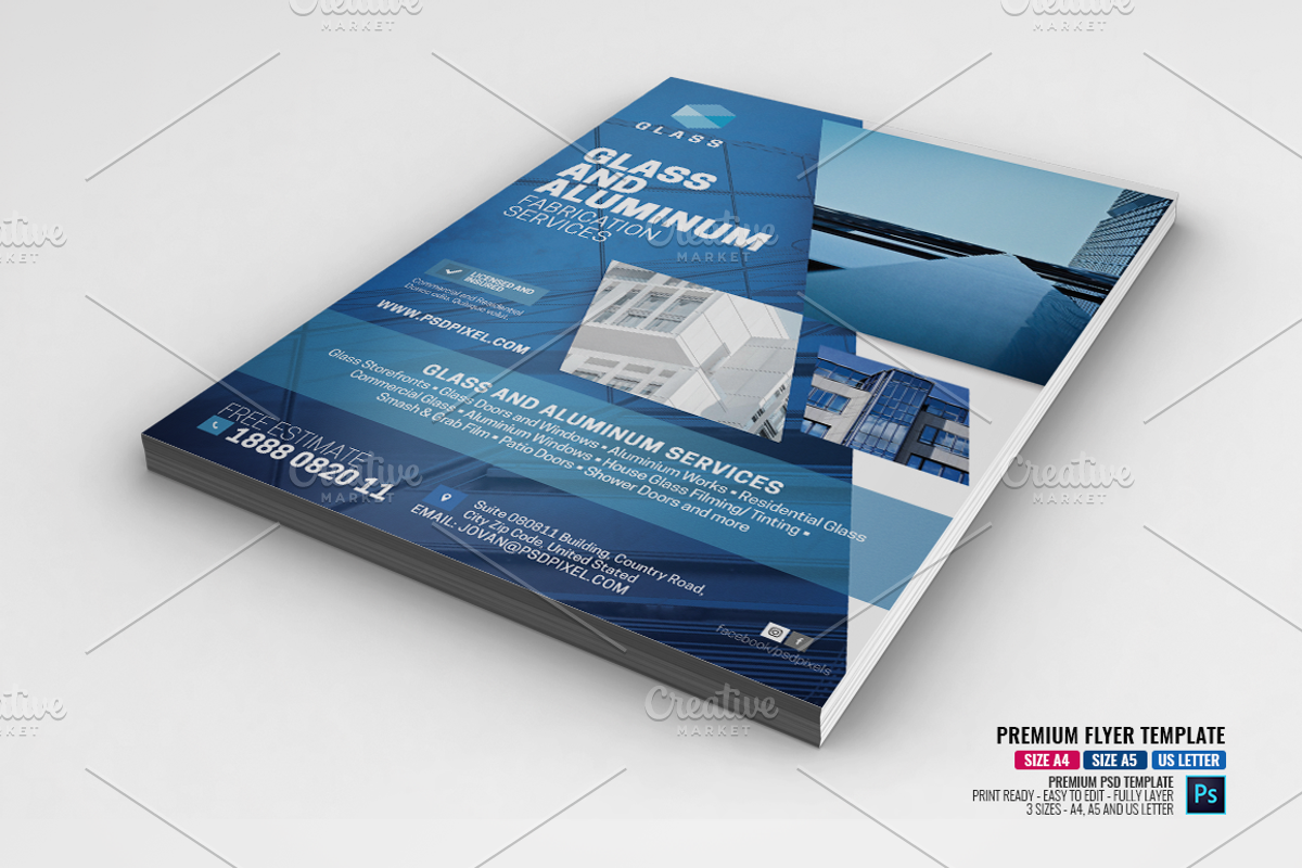 Glass and Aluminum Services Flyer, a Flyer Template by PSDPixel