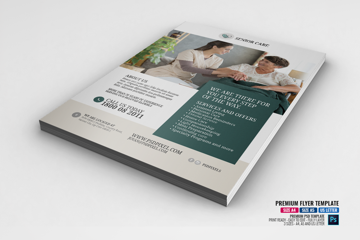 Senior Care Program Flyer, a Flyer Template by PSDPixel