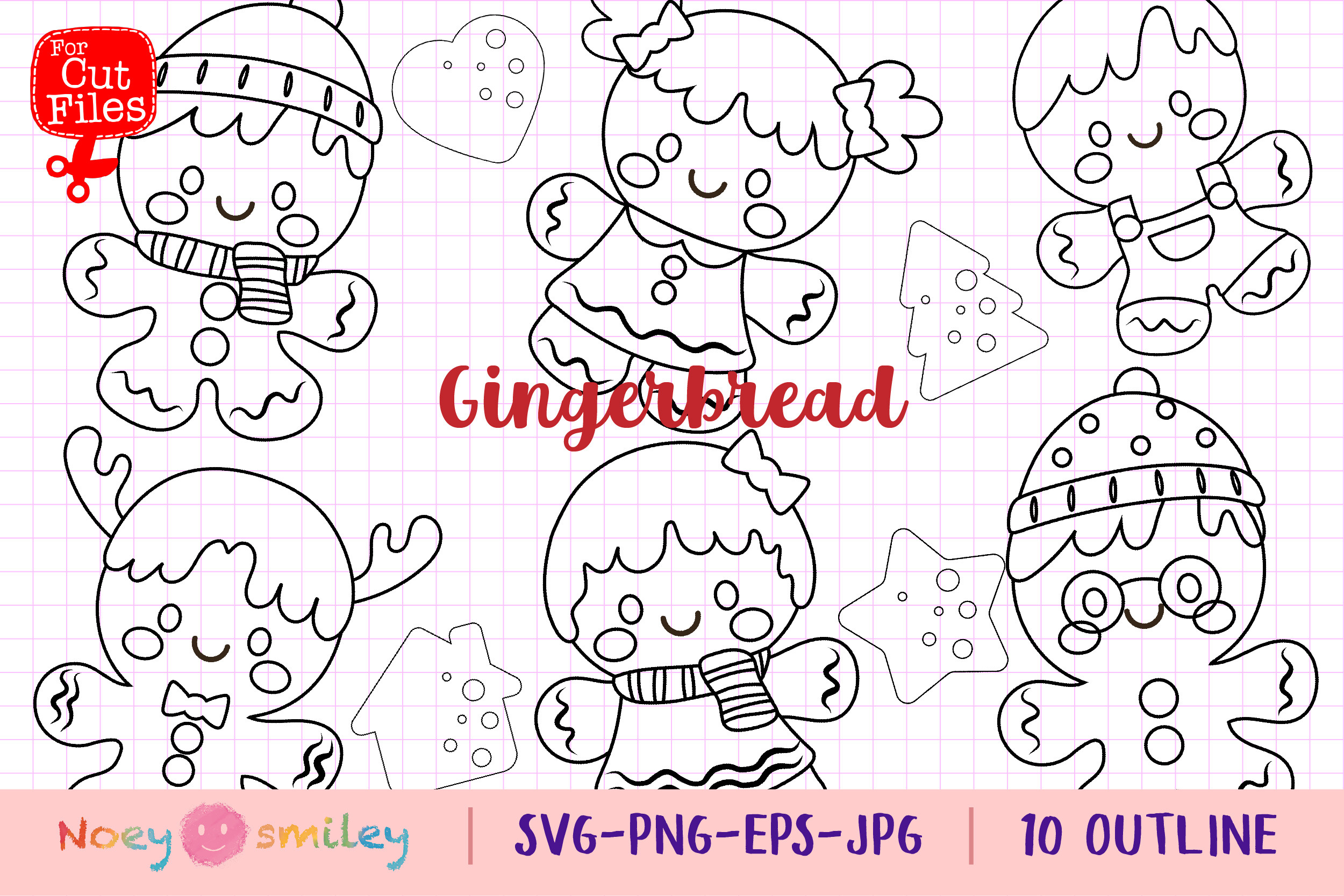 Gingerbread Outline Clipart, Xmas, a Food Illustration by Noey smiley