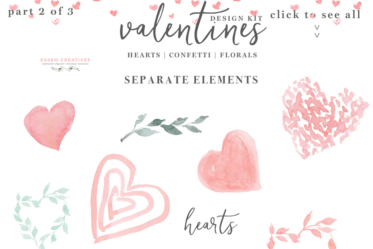 Watercolor Valentines Day Clipart, an Illustration by Essem Creatives