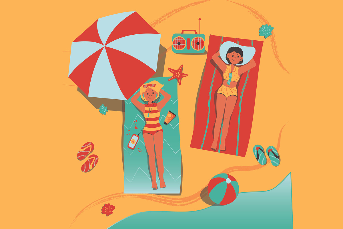 Girls Tanning Illustration, an Illustration by graphicook | Creative Market