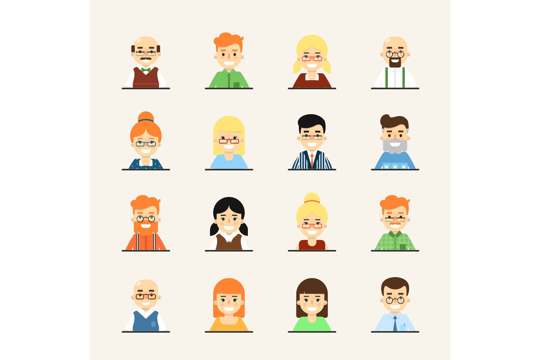 Smiling cartoon people icons set | People Illustrations ~ Creative Market