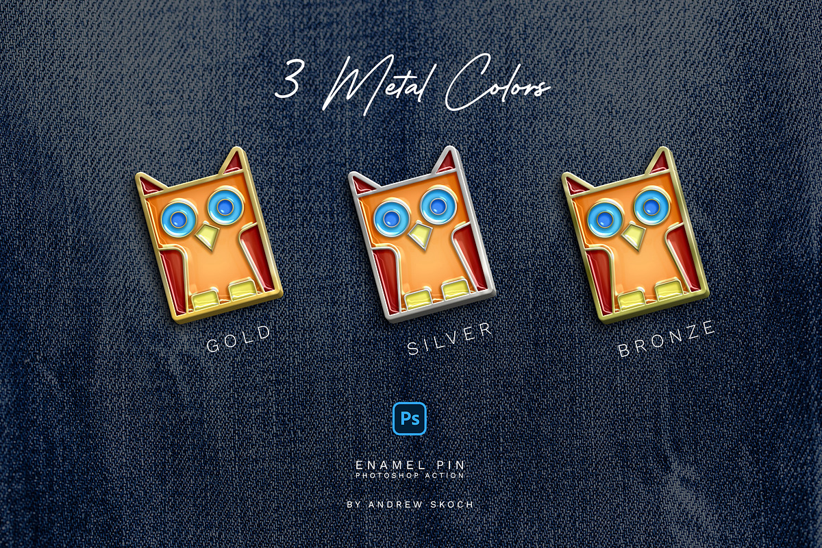 Enamel Pin Photoshop Action, an Action Add-On by Andrew Skoch Design
