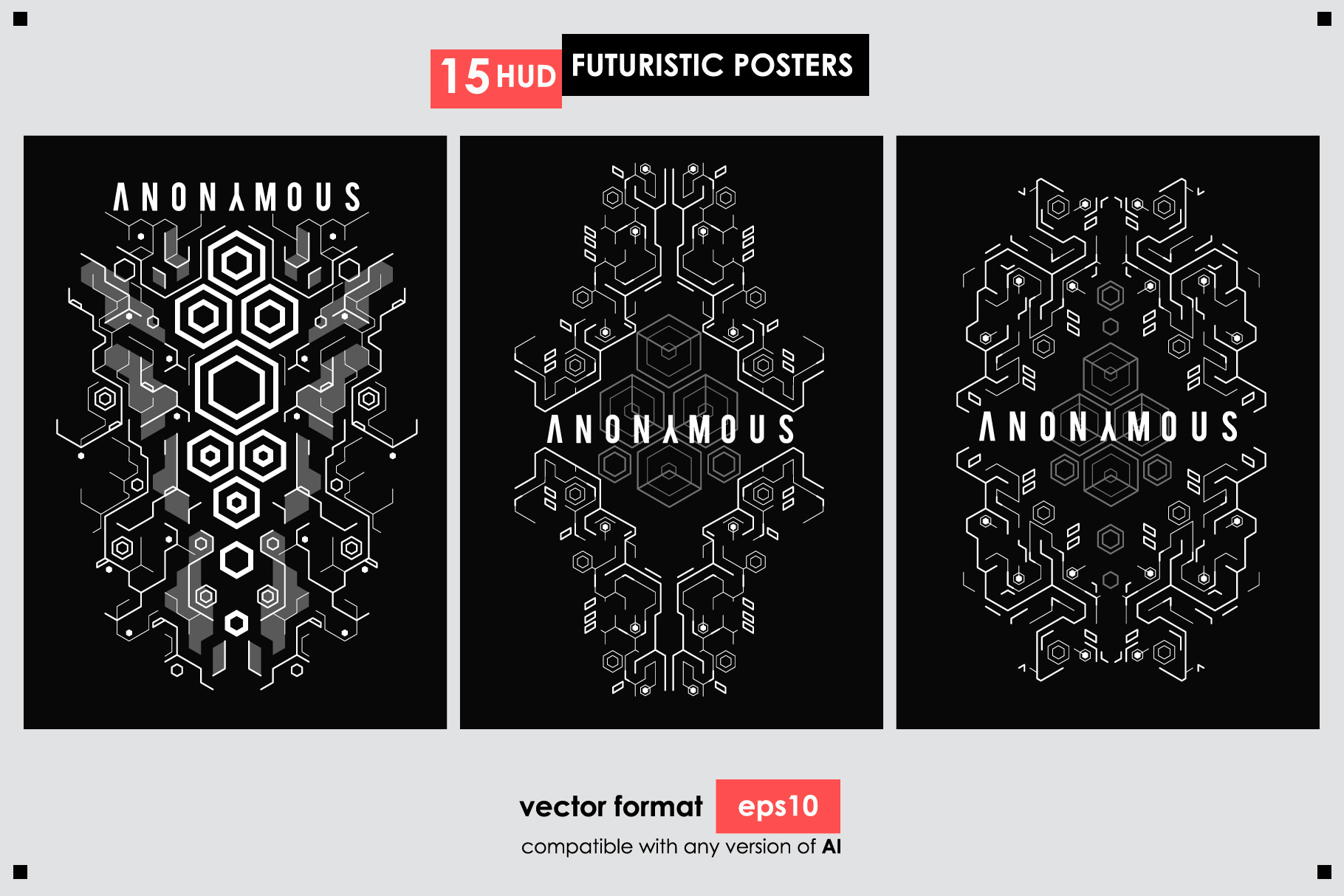 Set of 15 futuristic HUD posters. | Technology Illustrations ~ Creative ...