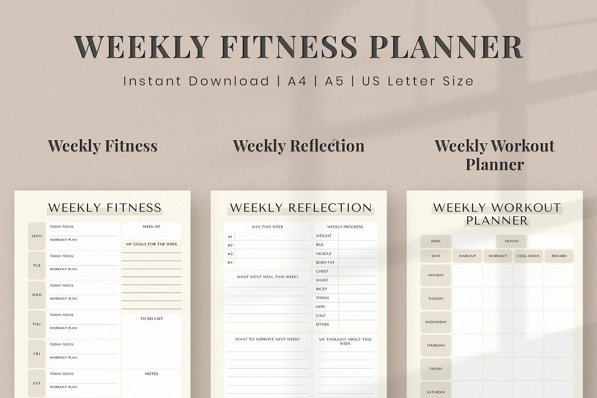 Weekly fitness Printable Planner | | Creative Market