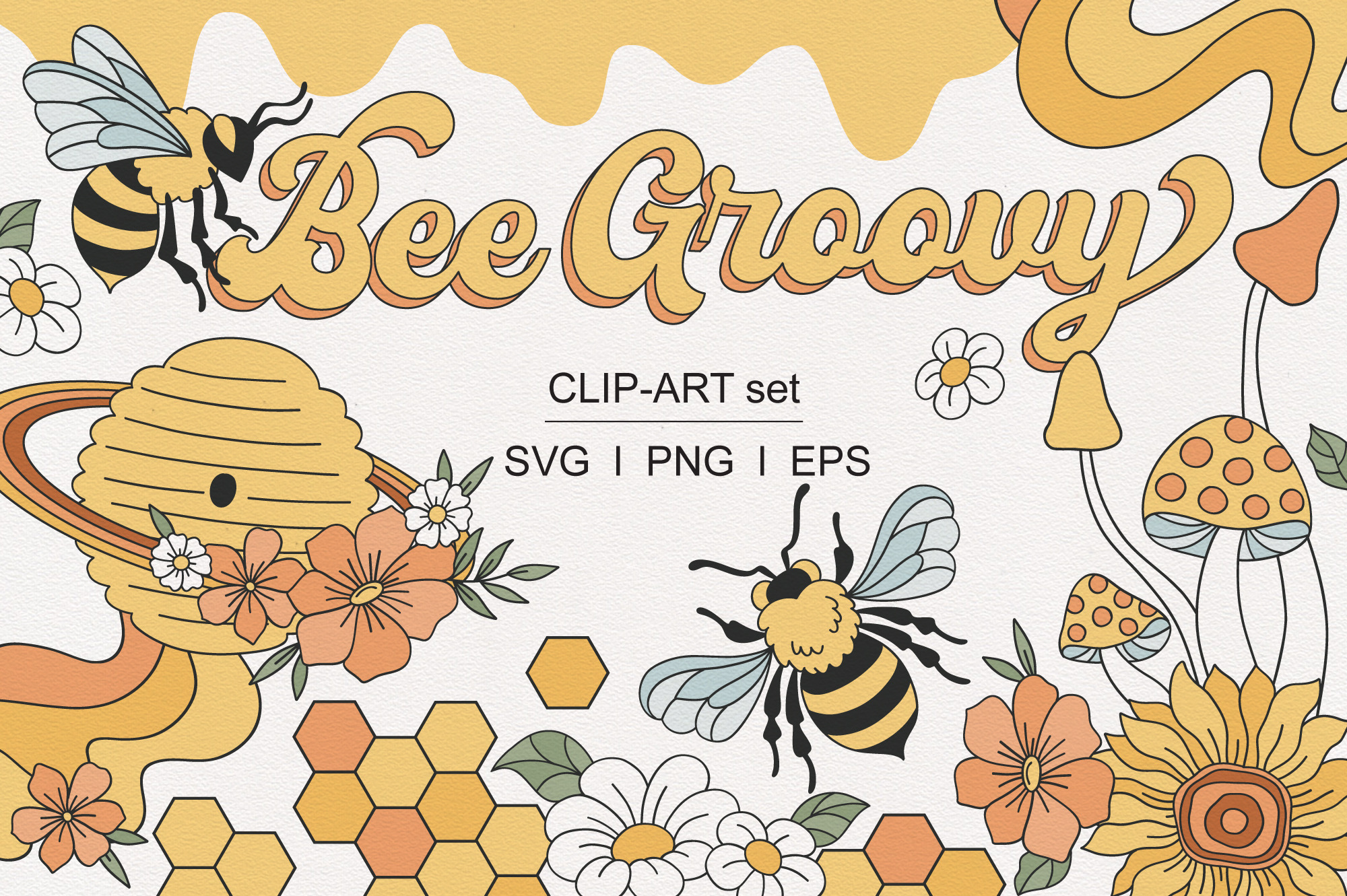Bee Groovy Honey clipart set, an Object Graphic by @olga.angelloz