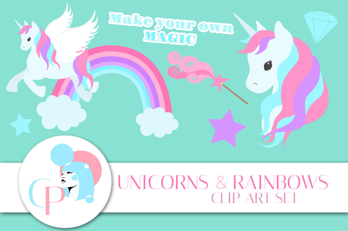 Unicorns and Rainbows ClipArt Set, an Illustration by Nagore Rodriguez ...