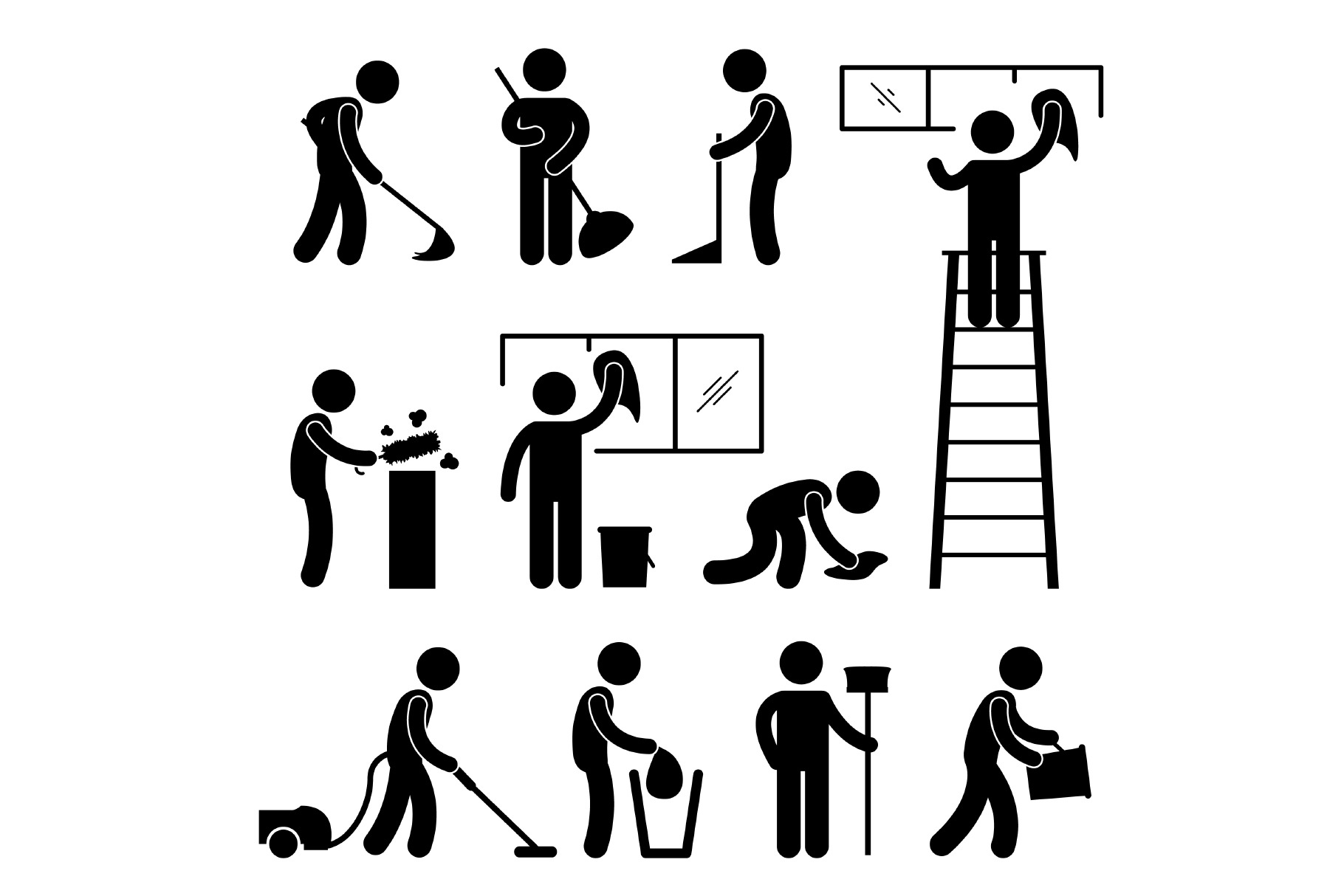 Worker Cleaner Cleaning Chores Icons, an Icon by Leremy Stick Figures