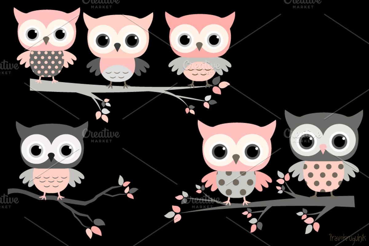 Cute girl owls clip art set, an Animal Illustration by Pravokrugulnik