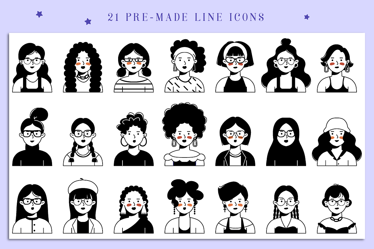 Woman face icon avatar building kit