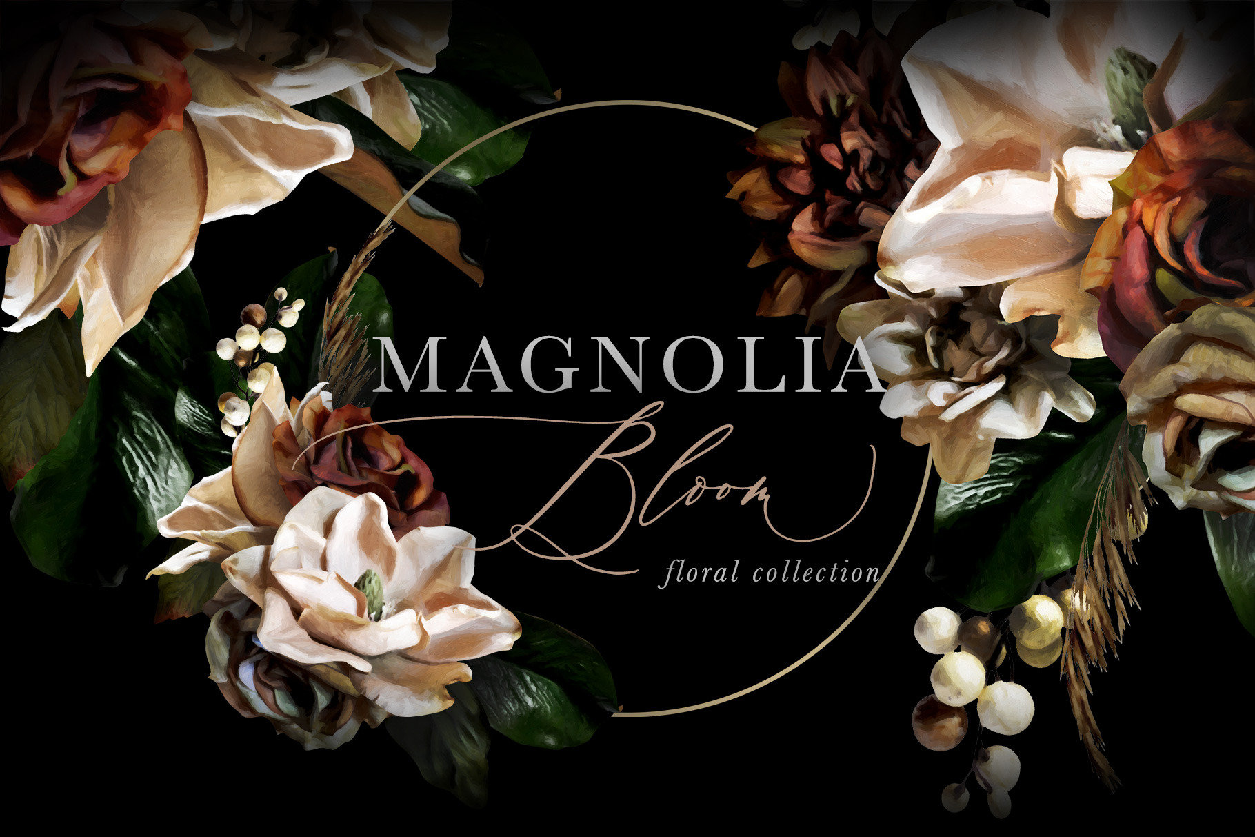 Magnolia Bloom Flowers & Monograms, an Illustration by Eclectic Anthology