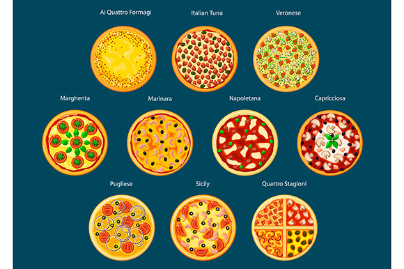 Different types of pizza flat icons, a Background Graphic by Vector ...