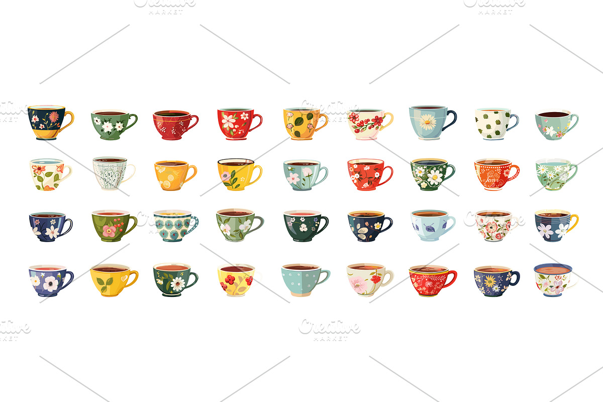 Cups cartoon style vector set, a Food Illustration by Valerie Bodnar