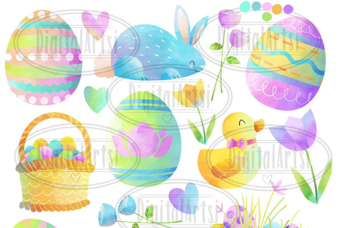 Watercolor Easter Clipart, an Illustration by DigitalArtsi