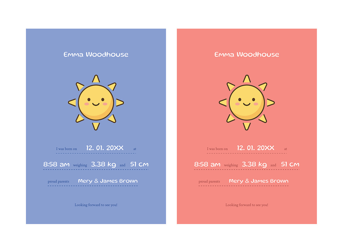 Modern Nursery Birth Card – Sun Theme