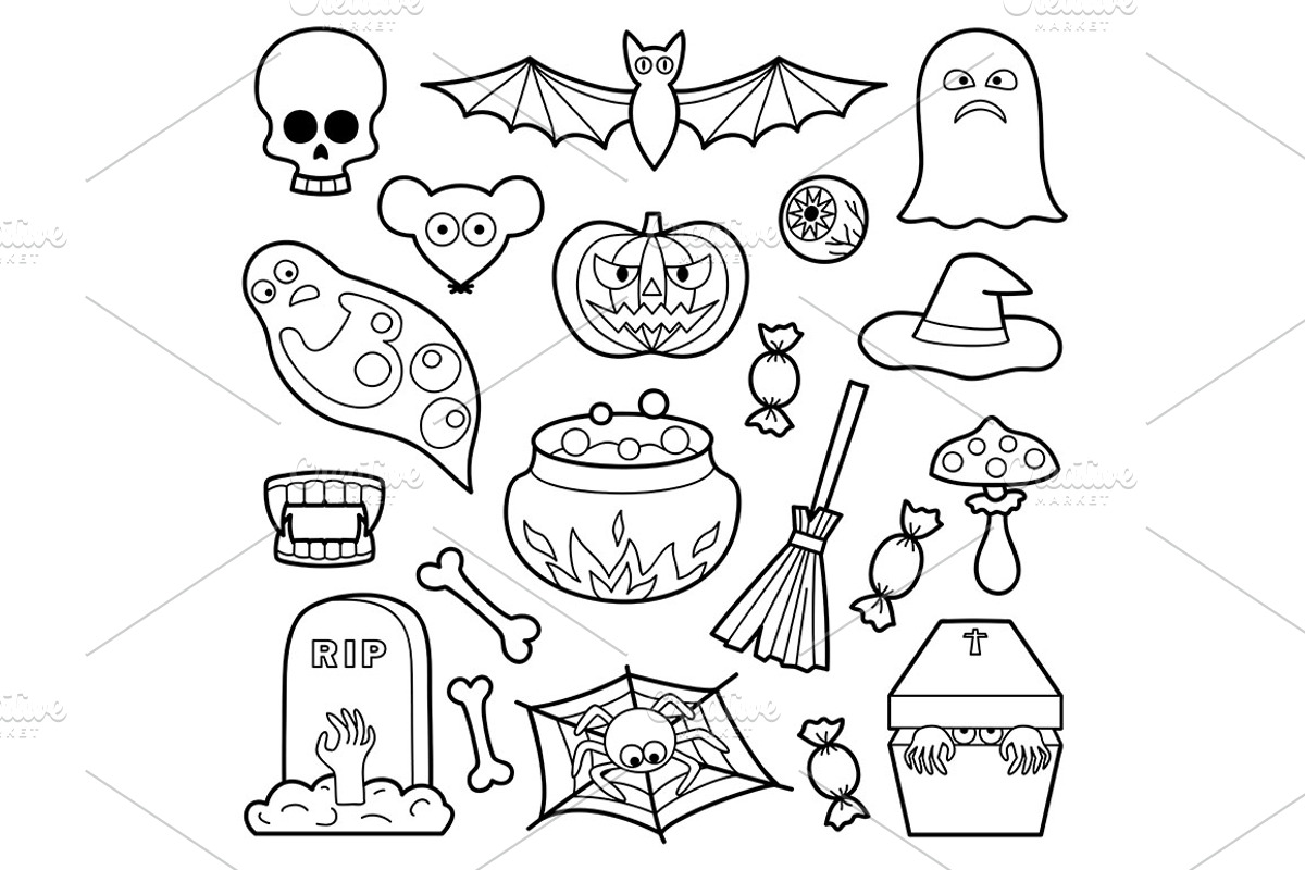 Halloween Coloring Set+Pattern, an Object Graphic by Elena Lux
