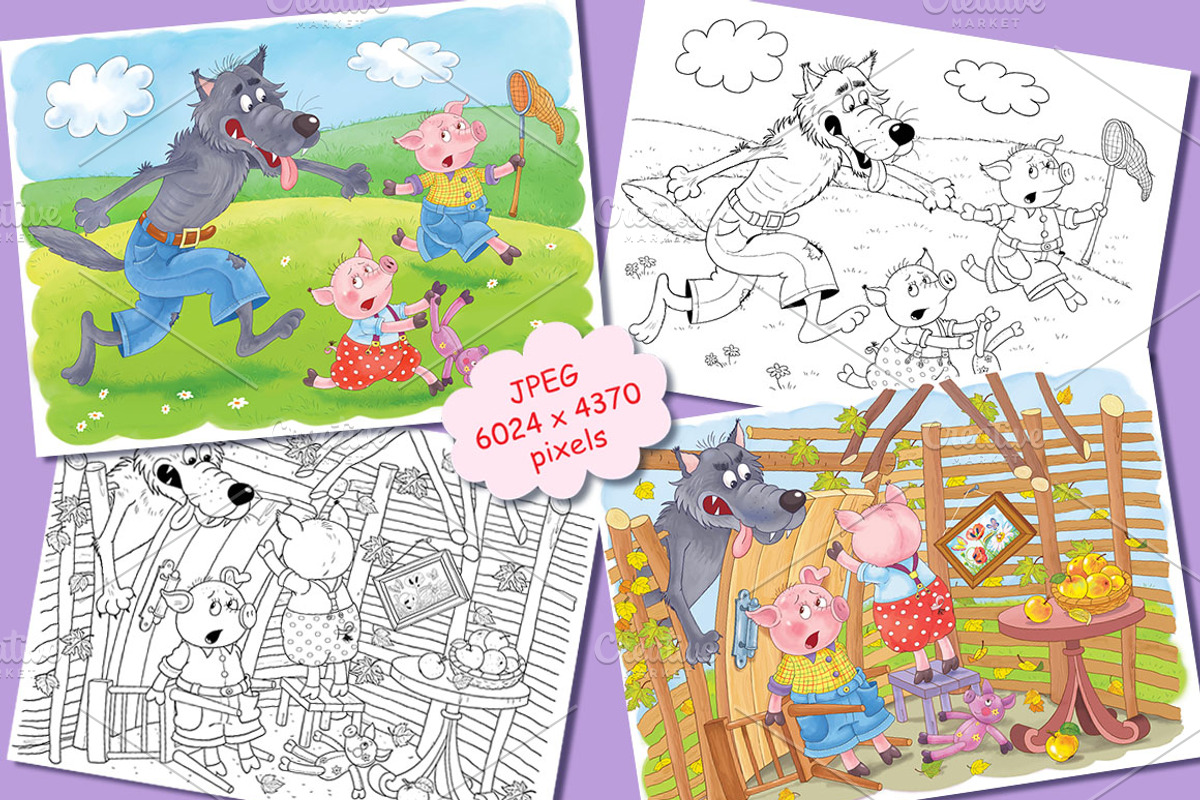 The Three Little Pigs bundle, an Animal Illustration by Haso | Creative ...