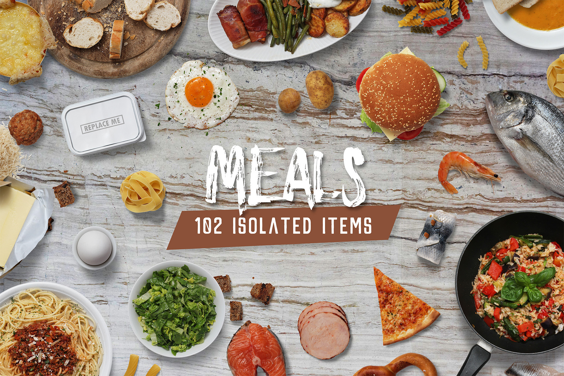 Meals - Isolated Food Items, a Product Mockup by h3design