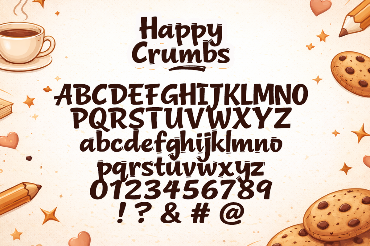 Happy Crumbs Playful With Doodles, a Handwritten Font by cocodesign