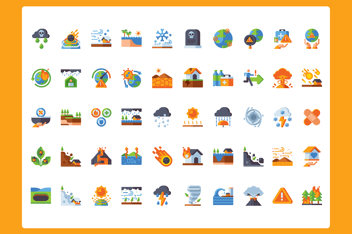50 Natural Disaster Icons, a Solid Icon by Flat Icons