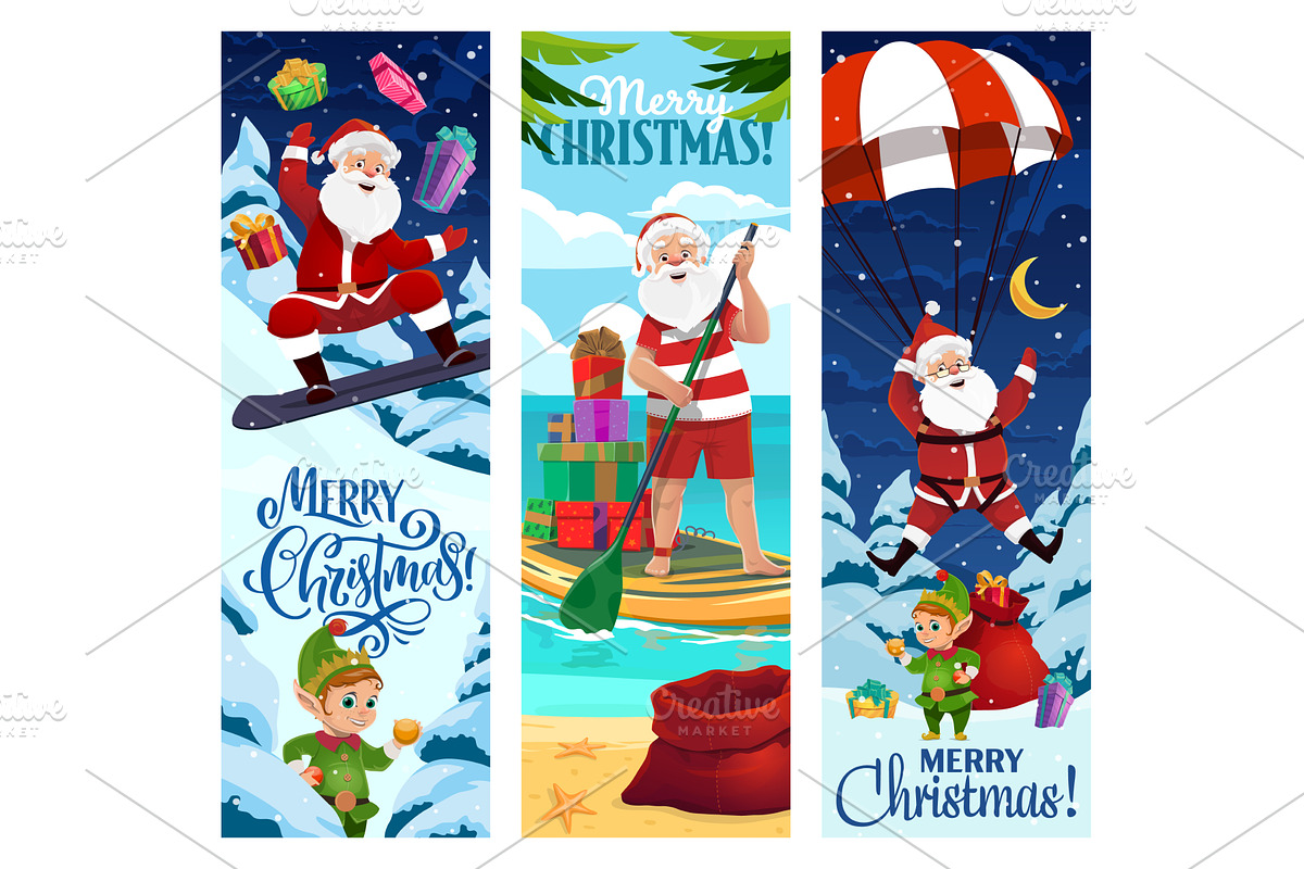 Santa characters Christmas banners, a Seasonal Illustration by Vector ...