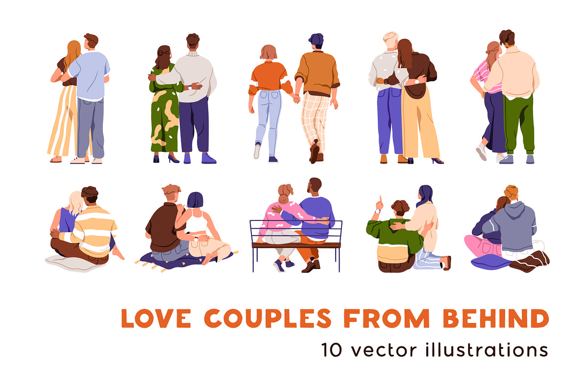 Love couples hugging, back view set, a Person Illustration by Good Studio