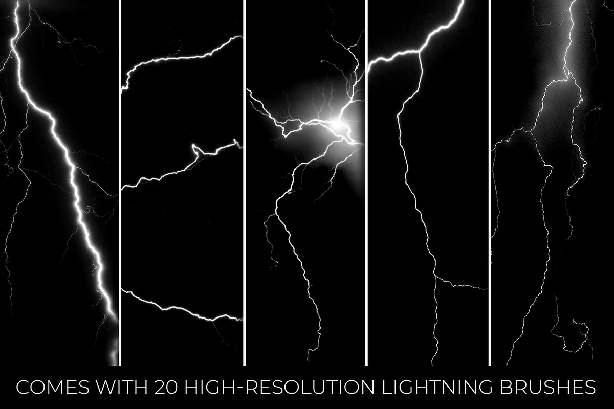 20 Photoshop Lightning Brushes, a Brush Add-On by Dene Studios