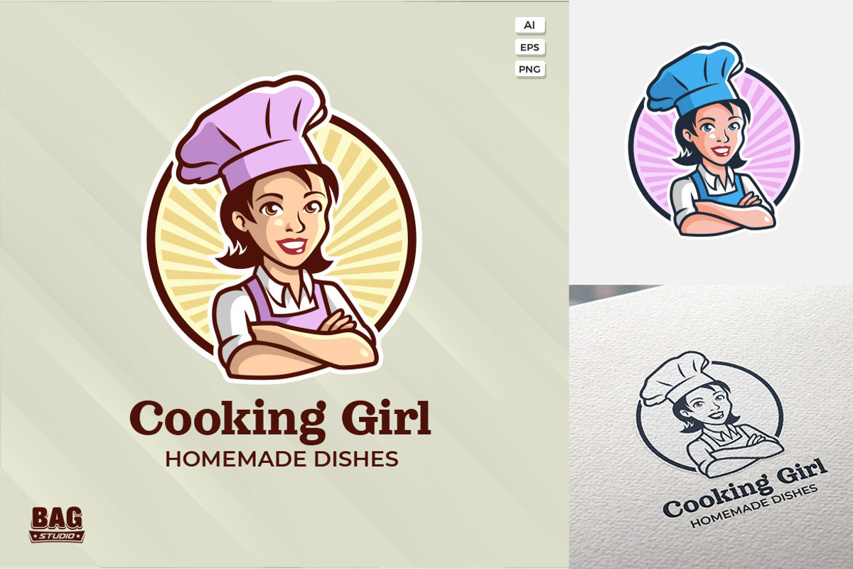 Female chef mascot logo | Creative Market
