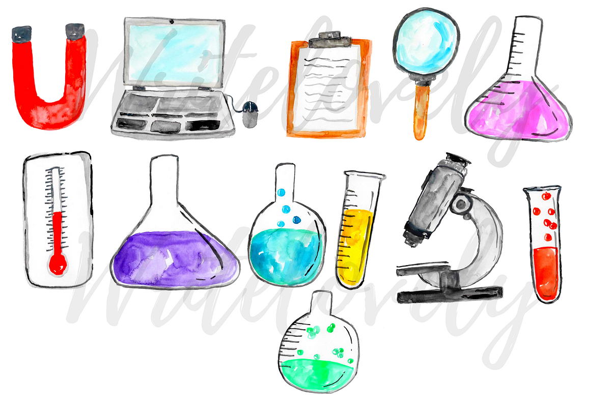 Watercolor Science Clipart, an Education Illustration by Writelovely