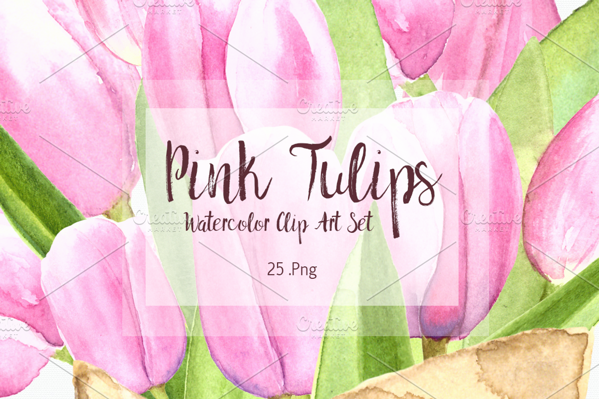 Watercolor Pink Tulips Clip art Set, an Object Graphic by Tati Bordiu