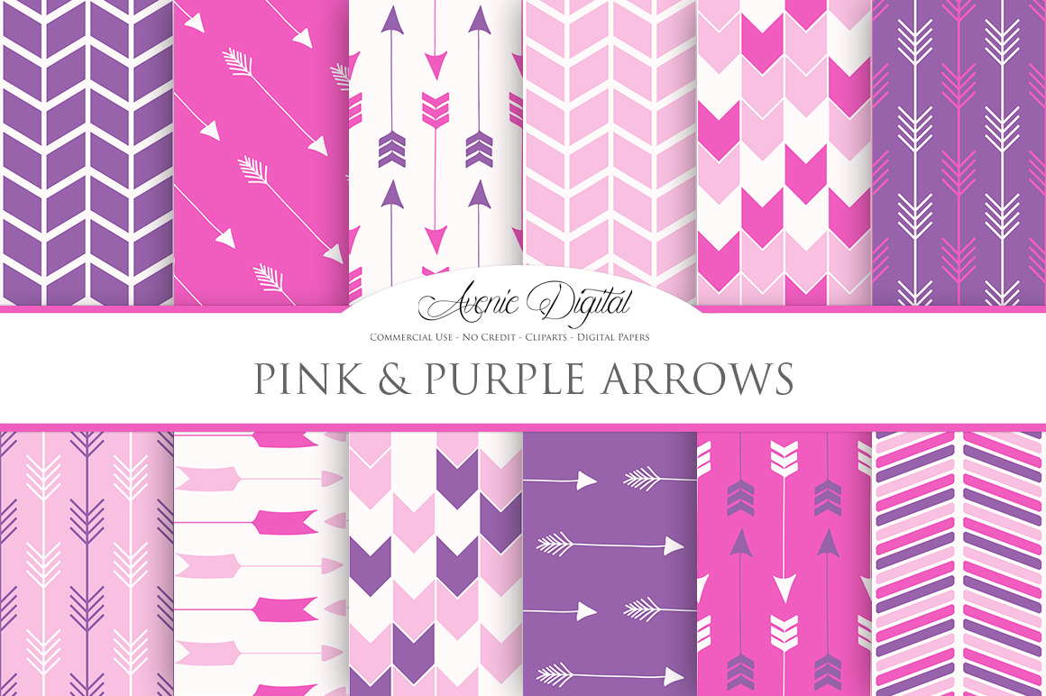 Pink and Purple Arrows Digital Paper, a Pattern Graphic by Avenie Digital