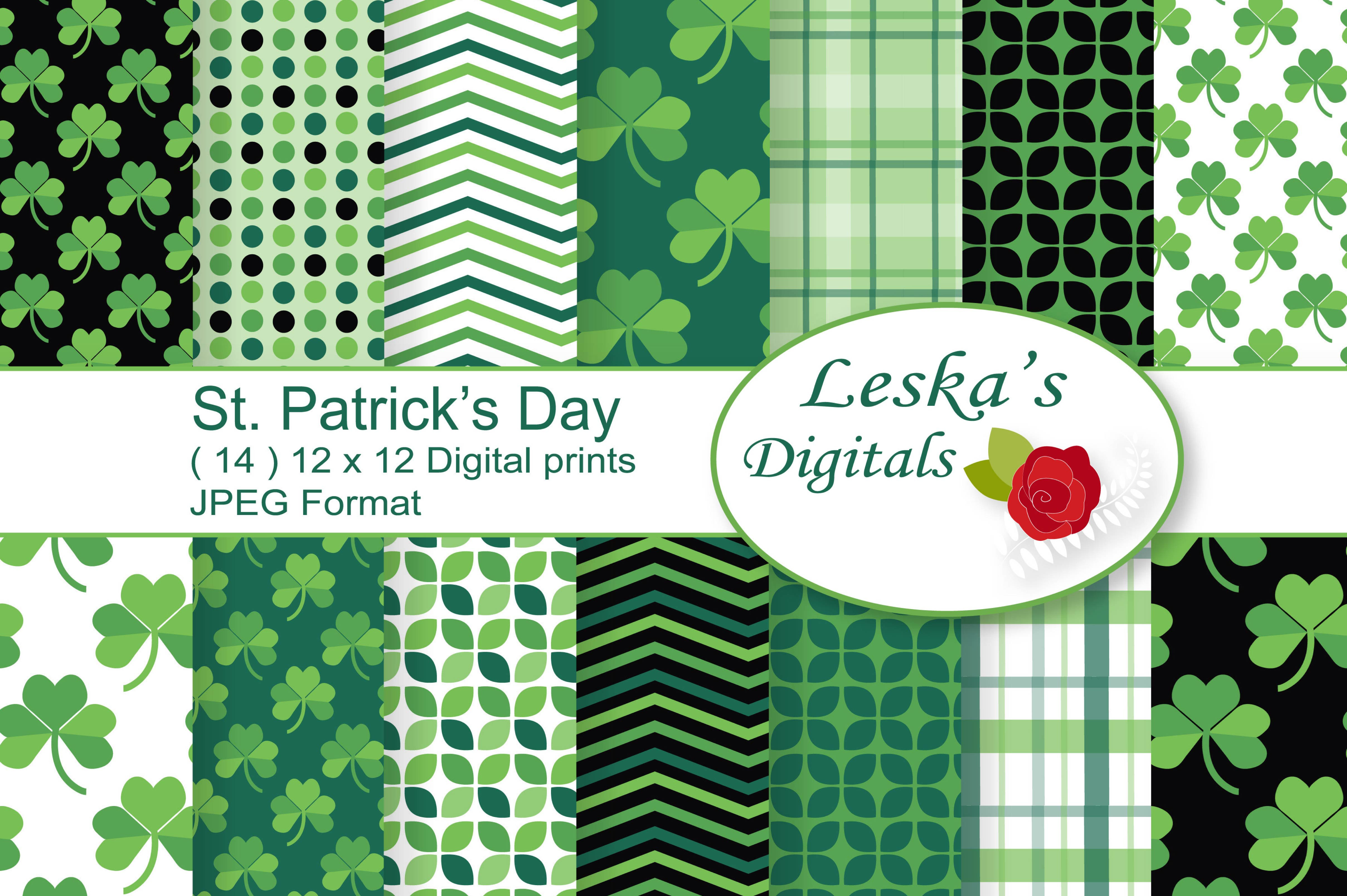 St. Patricks Day Digital Paper, a Pattern Graphic by Leska's Digitals