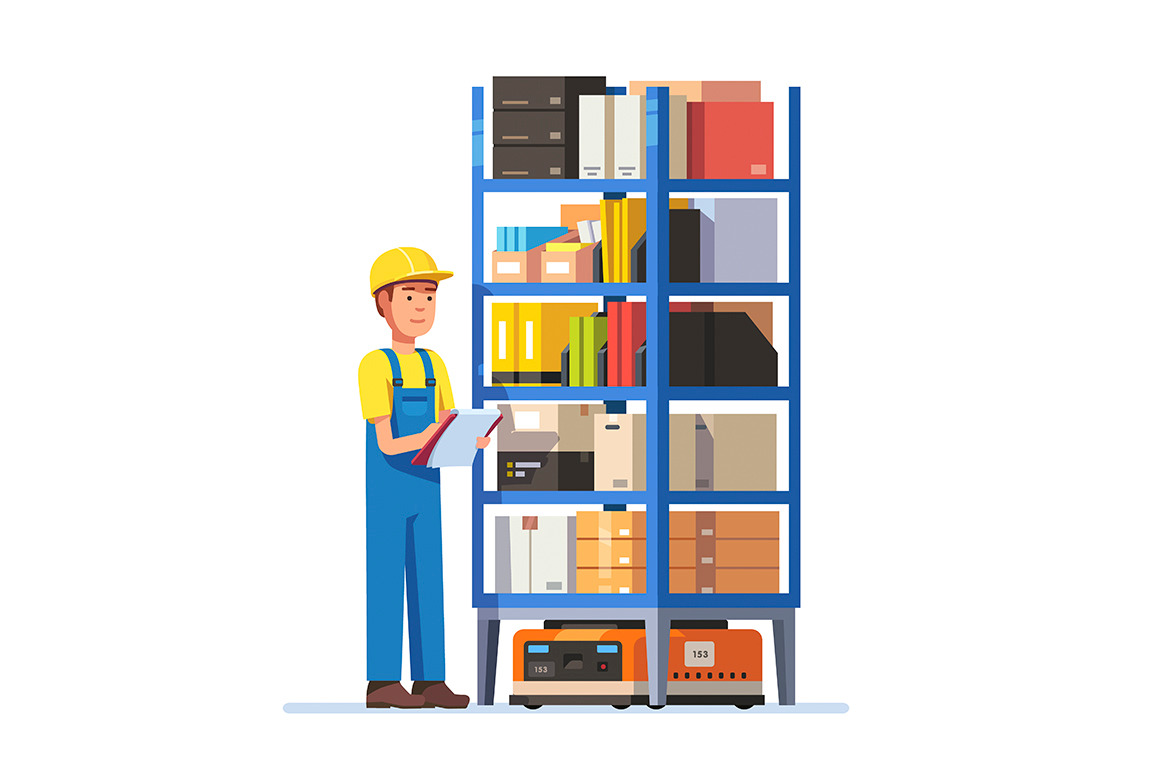 Warehouse worker checking inventory, an Object Illustration by ...