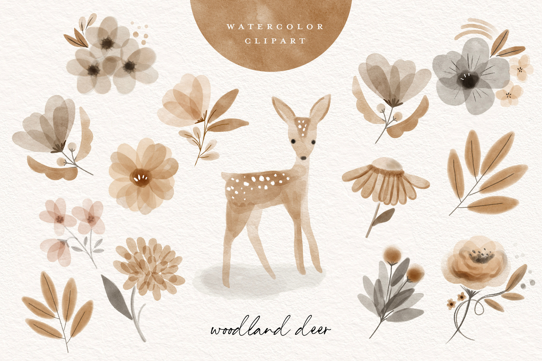 watercolor woodland deer clipart, an Illustration by beatriceviyiwi