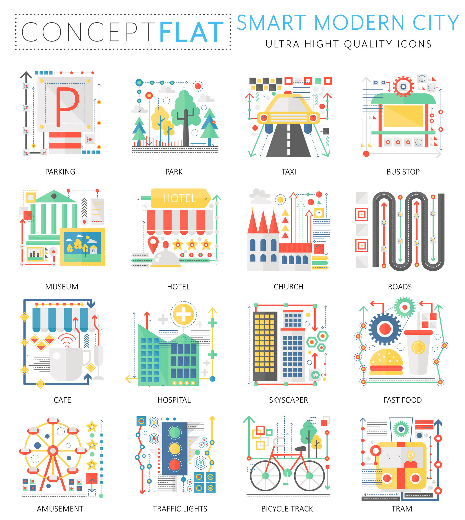 Smart modern city concept icons set, an Outline Icon by Lemberg Vector