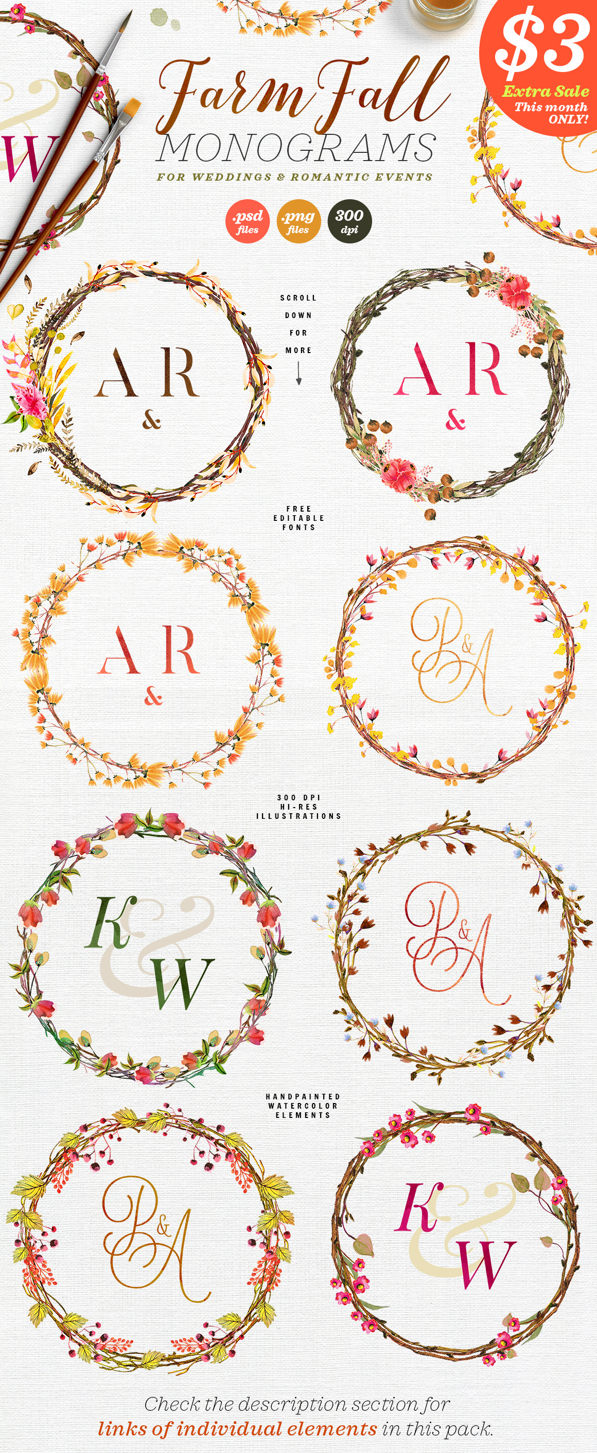 8 Farm Fall Wedding Monograms VIII, a Decorative Illustration by The ...