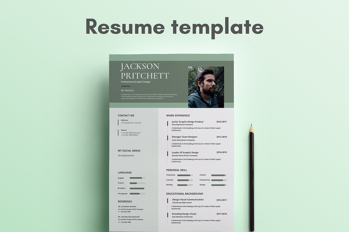Green CV Resume Canva template