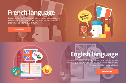 Flat Languages Lessons Banners | Education Illustrations ~ Creative Market