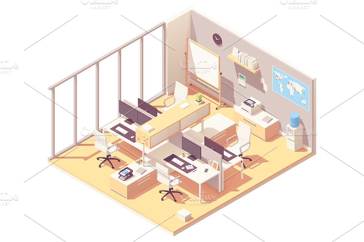 Vector isometric office interiors, a Work Illustration by tele52
